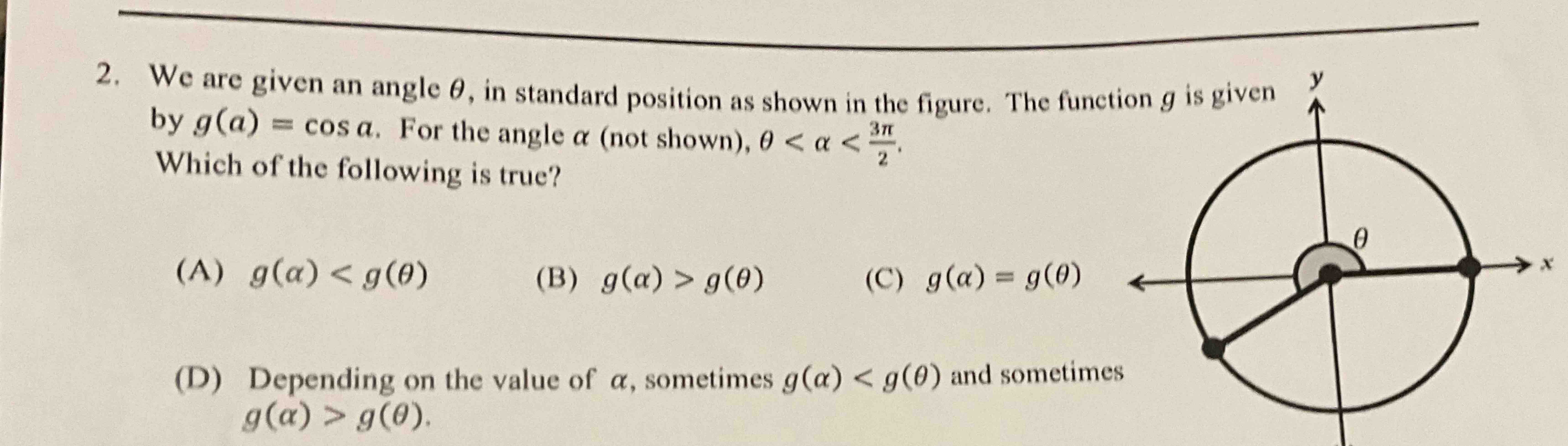 Solved We are given an angle θ, ﻿in standard position as | Chegg.com
