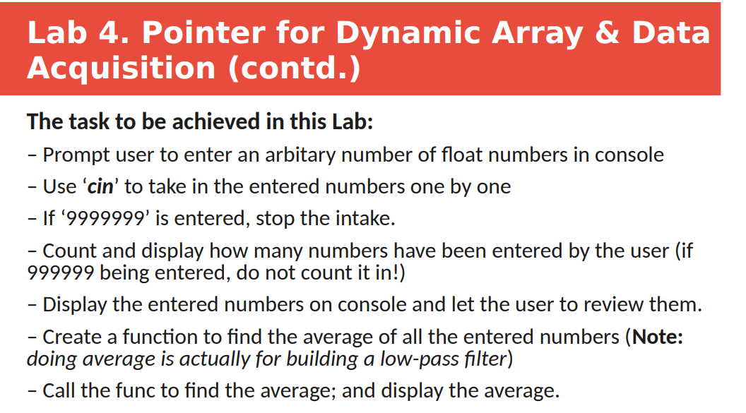 Lab 4. Pointer for Dynamic Array & Data Acquisition | Chegg.com