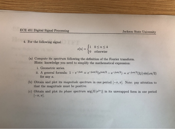 Solved ECE 451 Digital Signal Processing Jackson State | Chegg.com