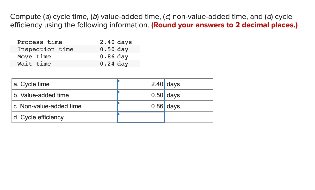 Solved Compute (a) cycle time, (b) value-added time, (c) | Chegg.com
