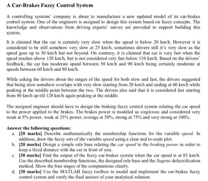 Solved A Car-Brakes Fuzzy Control System A controlling | Chegg.com
