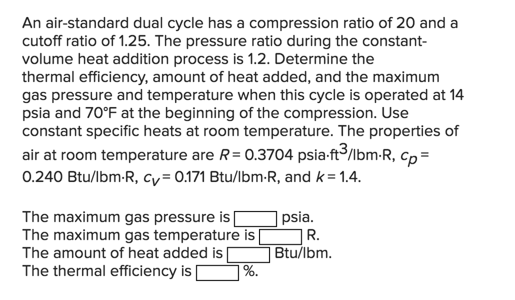 Solved An air-standard dual cycle has a compression ratio of | Chegg.com