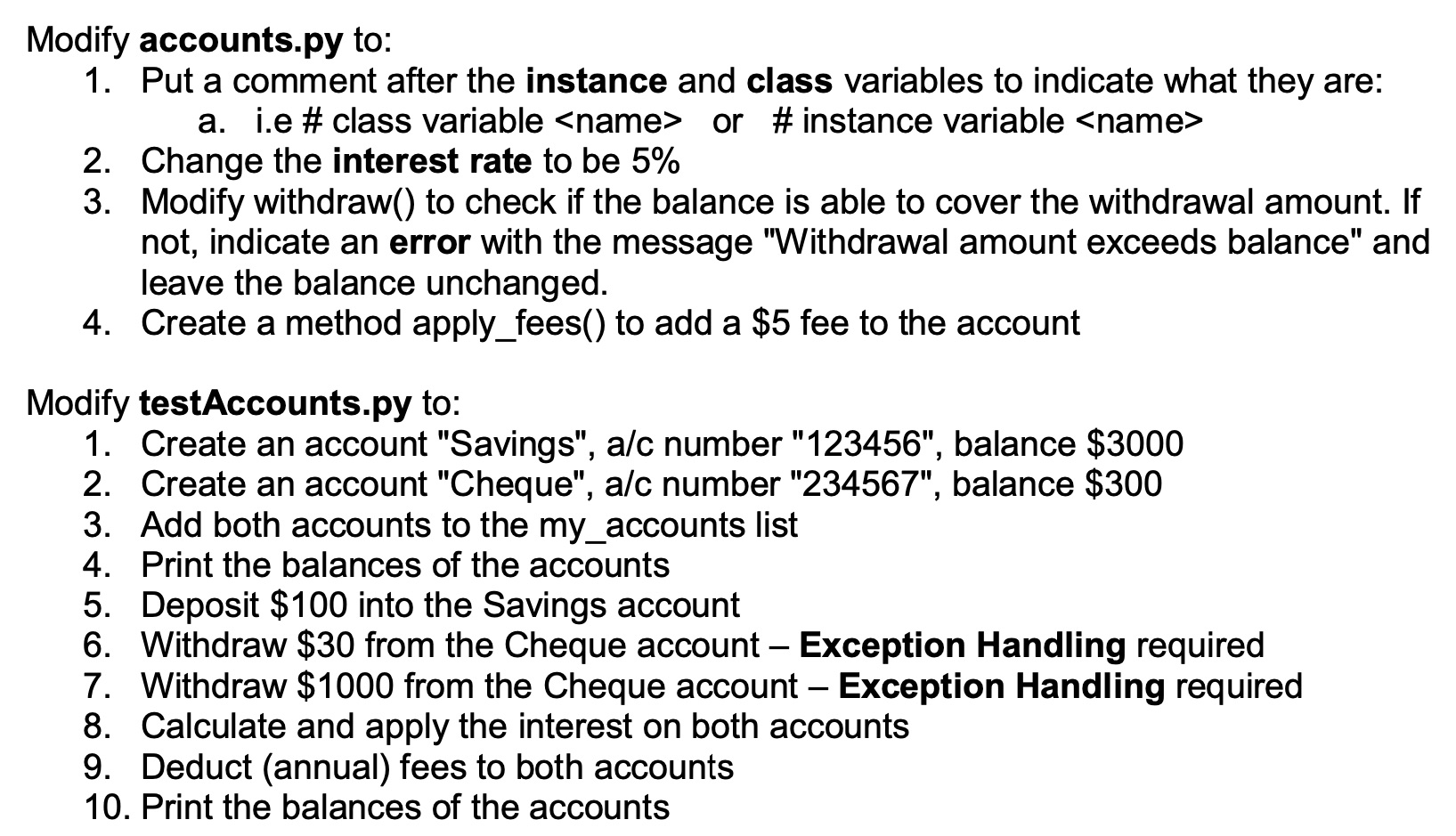 Solved ns.py 15.8.2) accounts.py-fuse Class BankAccount | Chegg.com