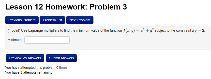 Solved Lesson 12 Homework: Problem 3 Previous Problem | Chegg.com