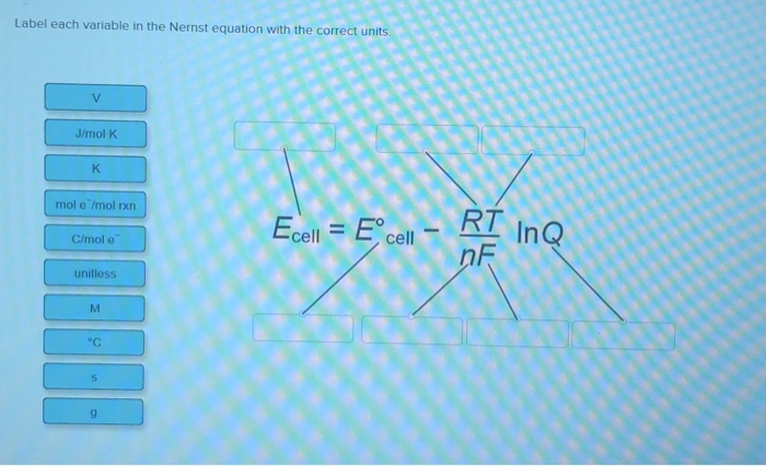 Solved Label each variable in the Nernst equation with the | Chegg.com