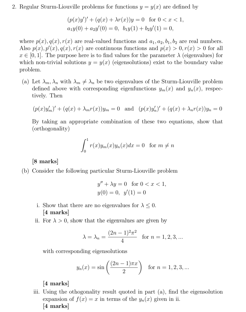 Solved 2. Regular Sturm-Liouville problems for functions y = | Chegg.com