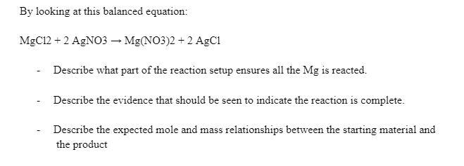 Solved By looking at this balanced equation: MgCl2 + 2 AgNO3 | Chegg.com