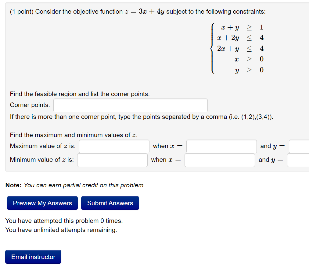 Solved 1 Point Consider The Objective Function Z 3x 4y