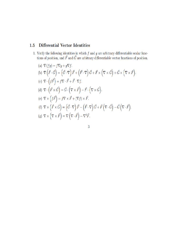 1.5 Differential Vector Identities 1. Verify the | Chegg.com