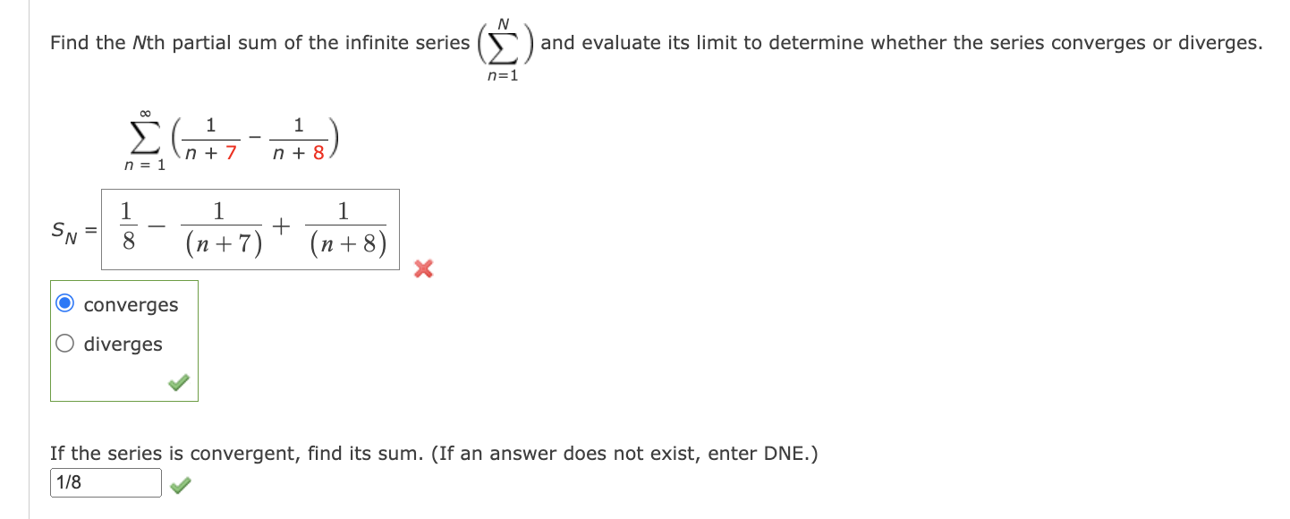 Solved Find the N th partial sum of the infinite series | Chegg.com