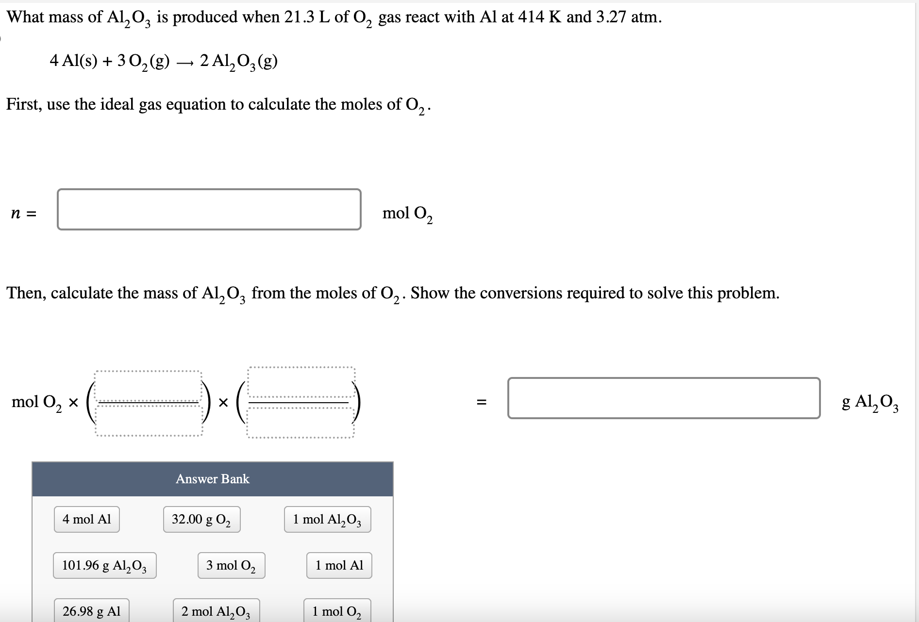 Solved What mass of Al2O3 is produced when 21.3 L of O2 gas | Chegg.com