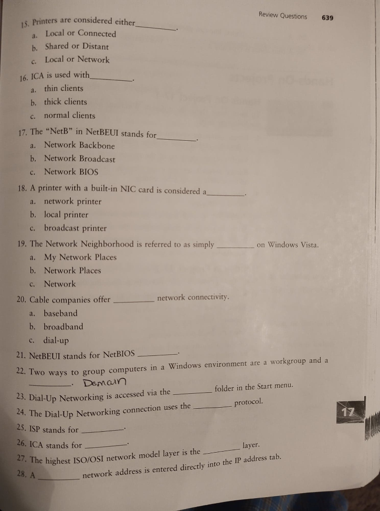 Solved Review Questions 639 a. 15. Printers are considered | Chegg.com