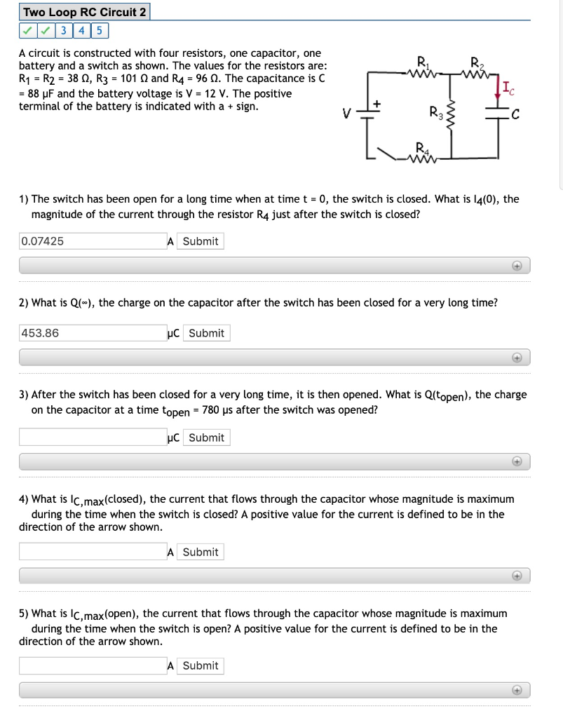 Solved Two Loop RC Circuit 2 3 45 A circuit is constructed | Chegg.com