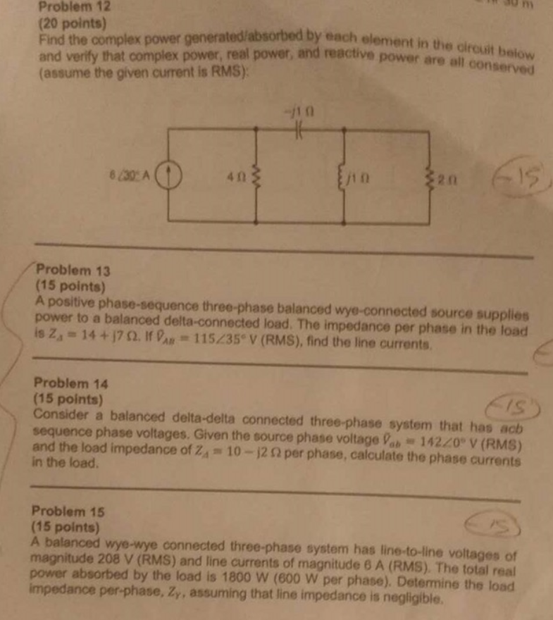 Solved Problem 12 (20 points) Find the complex power | Chegg.com