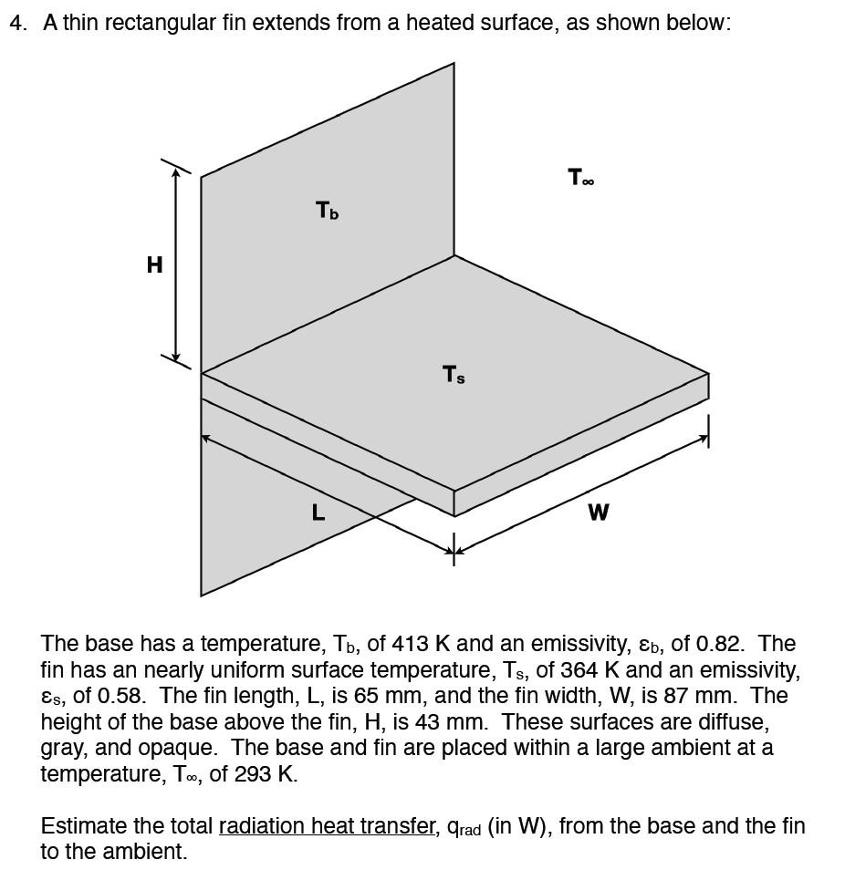 Solved 4. A thin rectangular fin extends from a heated | Chegg.com