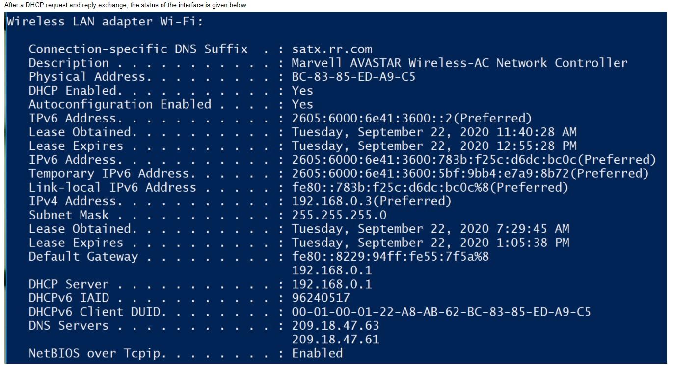 Solved The status of a network interface before DHCP request | Chegg.com