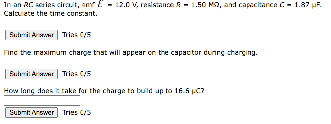 Solved In an RC series circuit, emf E=12.0 V, resistance | Chegg.com
