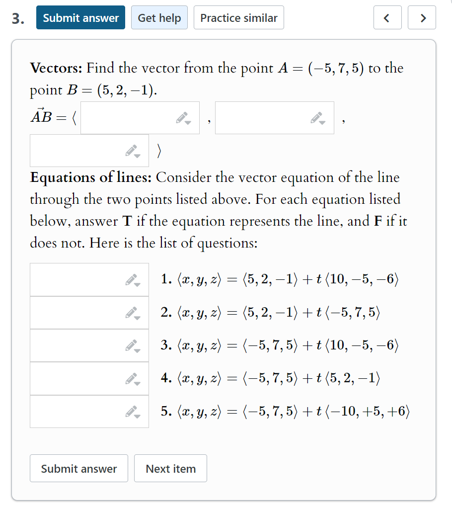 Solved Vectors: Find the vector from the point A=(-5,7,5) | Chegg.com