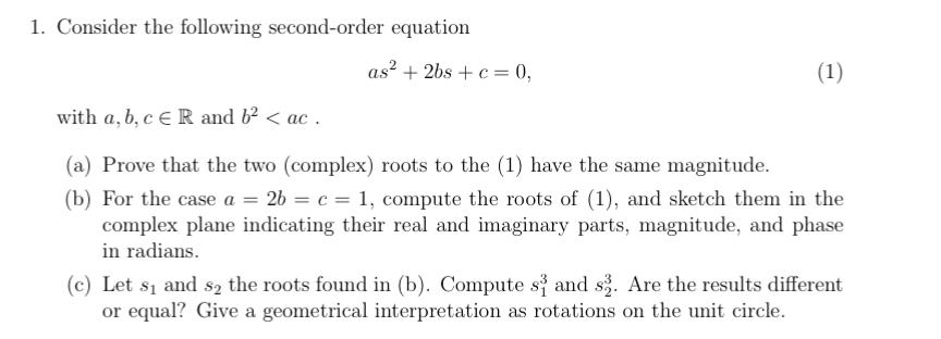 Solved 1. Consider the following second-order equation | Chegg.com