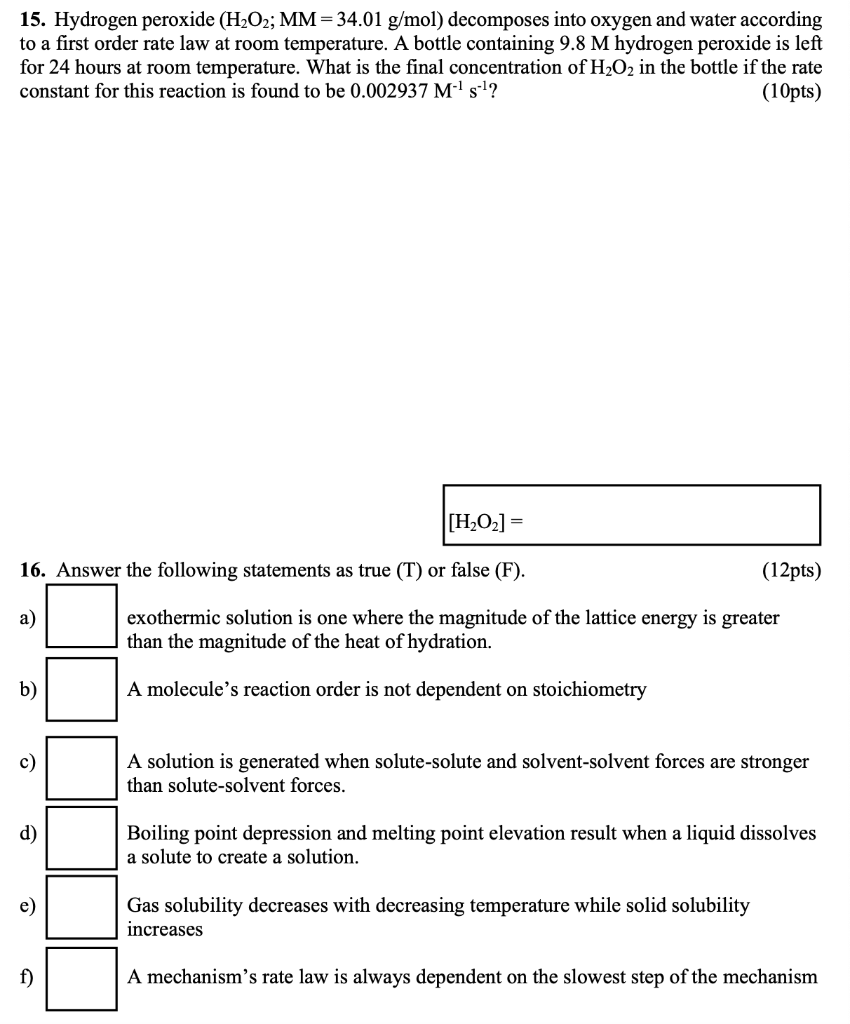 Solved 15. Hydrogen peroxide (H2O2; MM= 34.01 g/mol) | Chegg.com