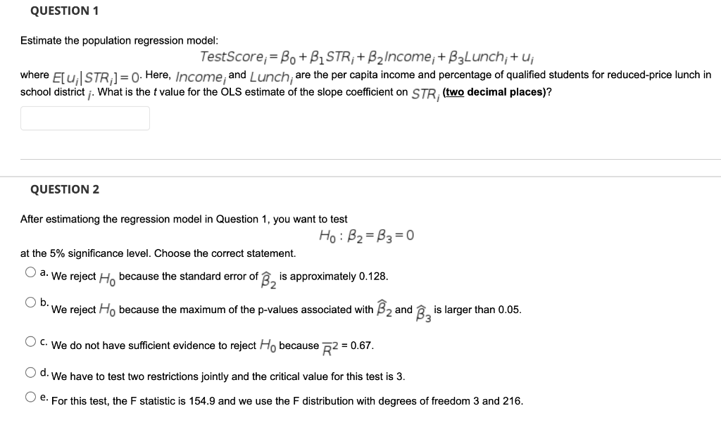 Solved QUESTION 1 Estimate the population regression model: | Chegg.com