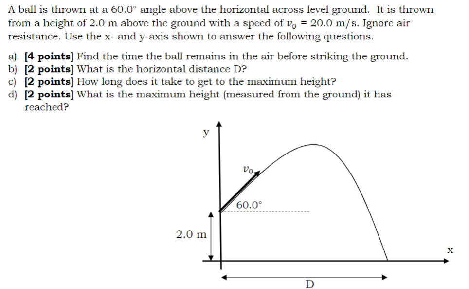 Solved A ball is thrown at a 60.0∘ angle above the | Chegg.com