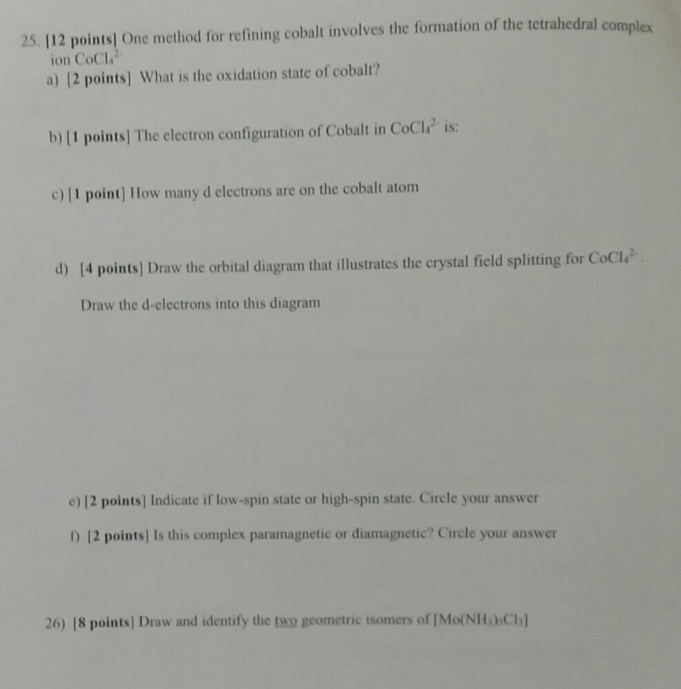 Solved 25.12 points. One method for refining cobalt involves | Chegg.com