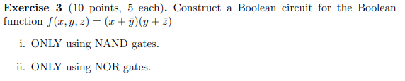 Solved Exercise 3 (10 points, 5 each). Construct a Boolean | Chegg.com