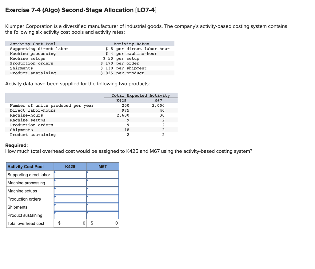 Solved Exercise 7-2 (Algo) First Stage Allocation (LO7-2] | Chegg.com