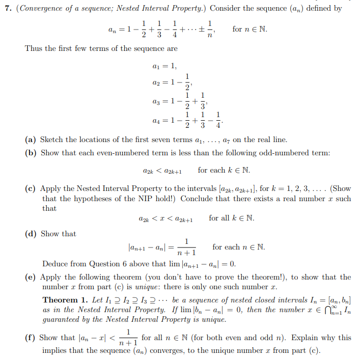 Solved 7. (Convergence of a sequence; Nested Interval | Chegg.com