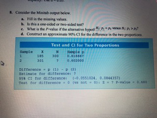 Solved Consider the Minitab output below. a. Fill in the | Chegg.com