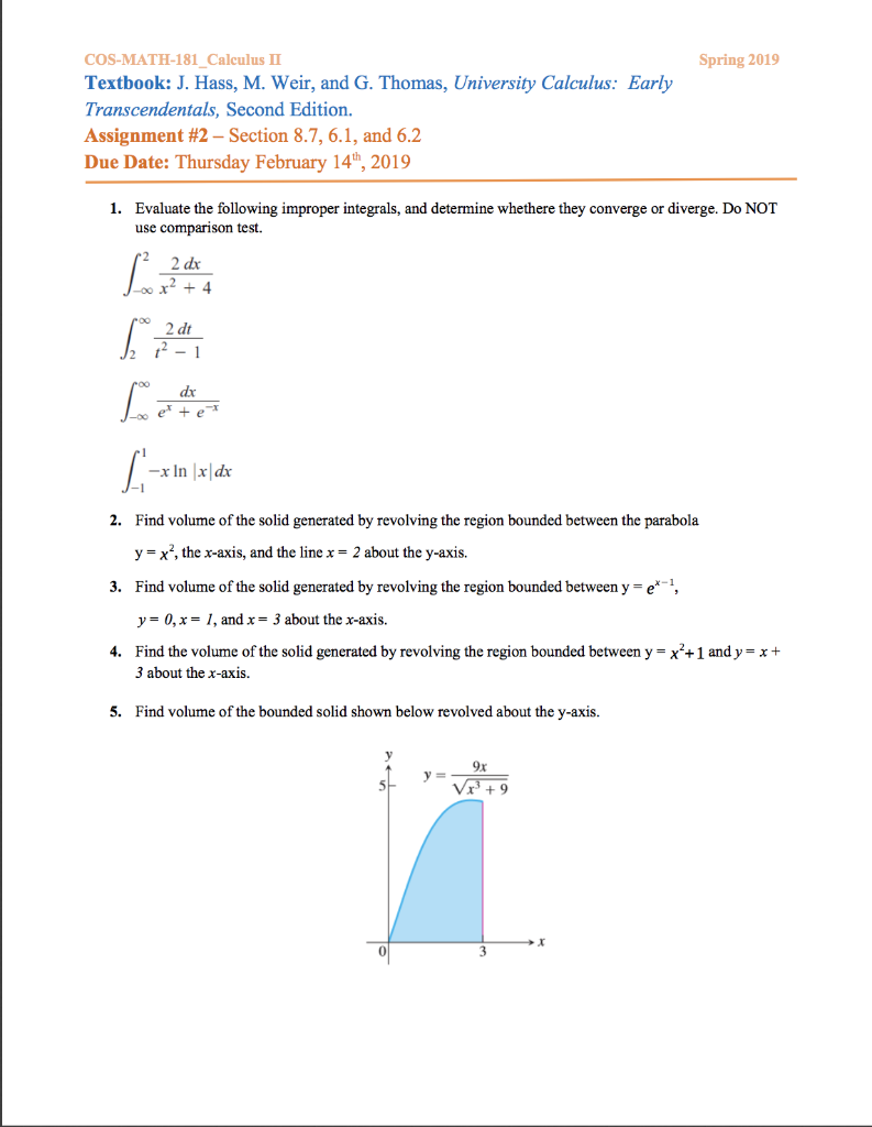 Solved COS-MATH-181 Calculus Textbook: J. Hass, M. Weir, and | Chegg.com