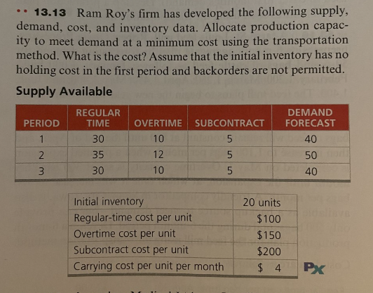 Solved • 13.13 Ram Roy's firm has developed the following | Chegg.com