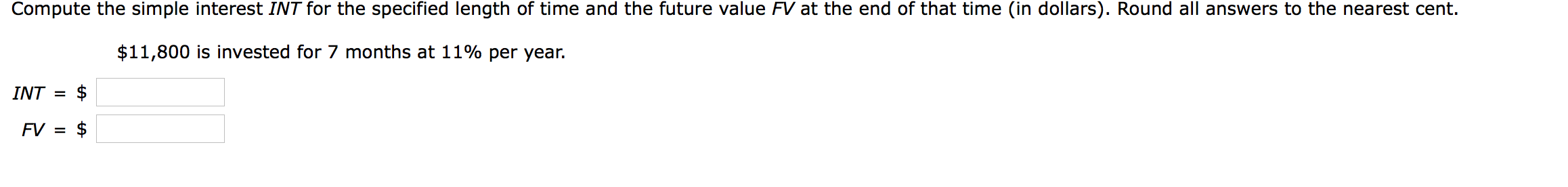 Solved Compute the simple interest INT for the specified | Chegg.com