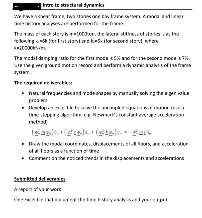 Intro to structural dynamics We have a shear frame, | Chegg.com