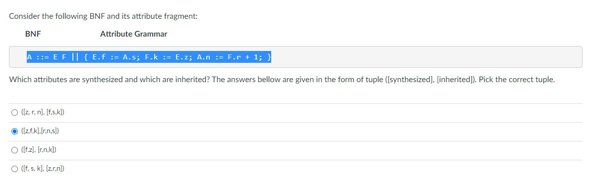 Solved Consider the following BNF and its attribute | Chegg.com