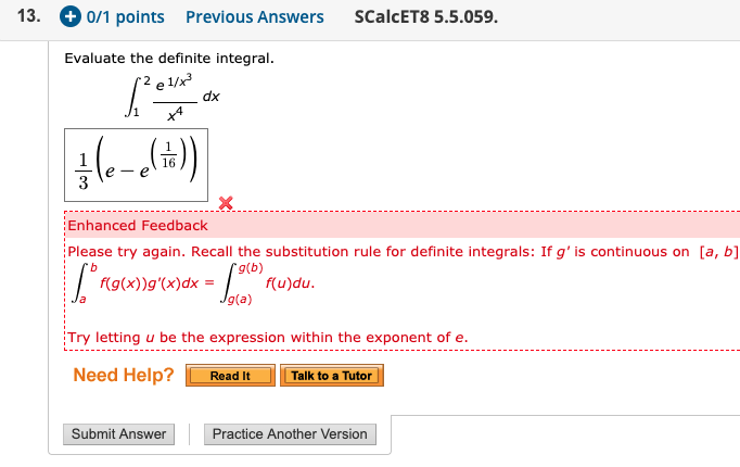 Solved 13. + 0/1 points Previous Answers CalcET8 5.5.059. | Chegg.com