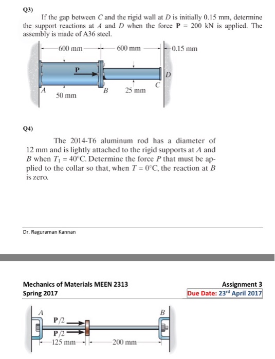 Solved If the gap between C and the rigid wall at D is | Chegg.com