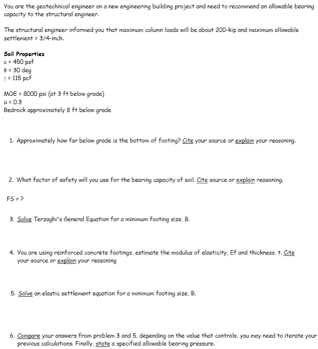Solved You are the geotechnical engineer on a new | Chegg.com