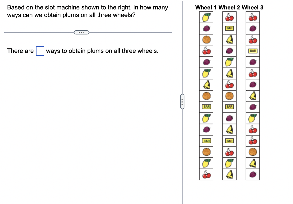 Solved Based on the slot machine shown to the right, in how | Chegg.com