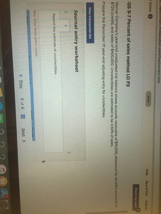 Solved tml Debts Help Save & Exit Submh QS 9-7 Percent of | Chegg.com Solved tml Debts Help Save & Exit Submh QS 9-7 Percent of | Chegg.com