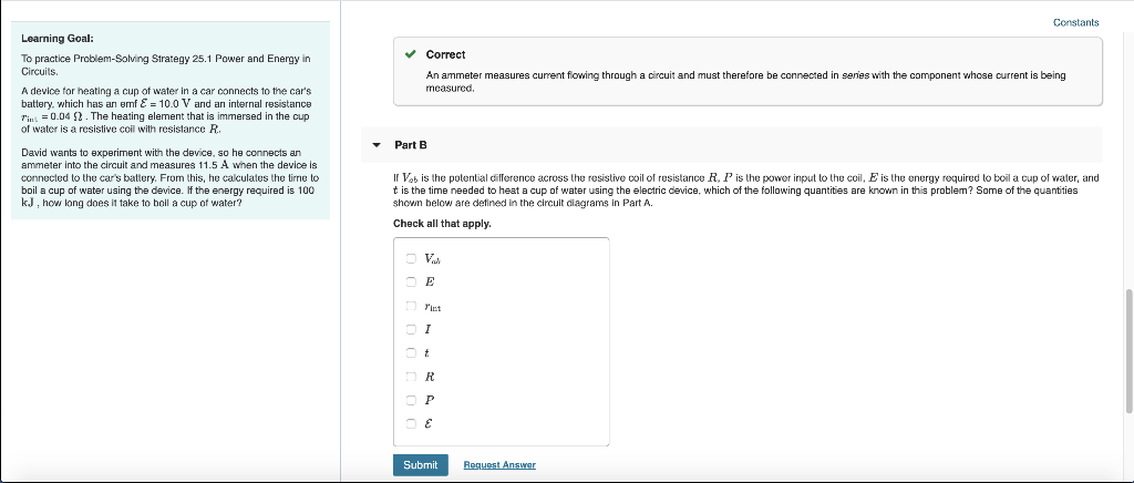 Constants Correct Learning Goal: To practice Problem | Chegg.com