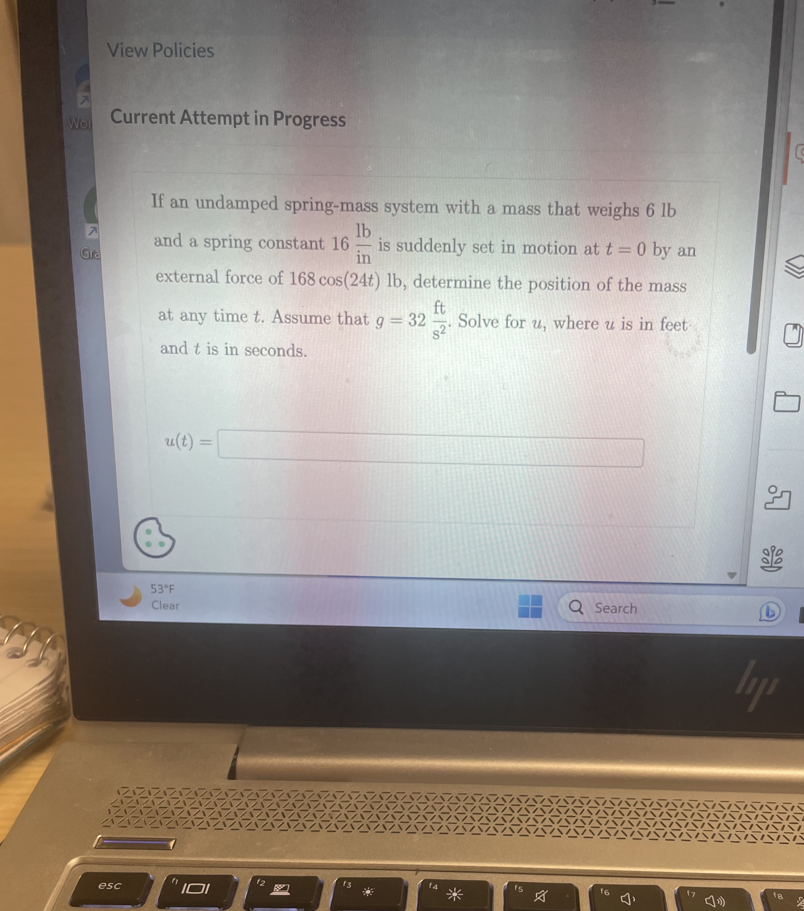 Solved If an undamped spring-mass system with a mass that | Chegg.com
