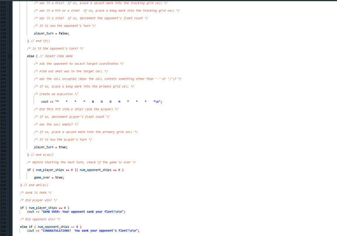 Solved C++ BATTLESHIP GAME FILL THE PLACES THAT SAYS INSERT | Chegg.com