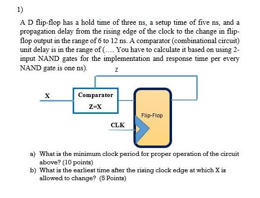 Solved 1) A D flip-flop has a hold time of three ns, a setup | Chegg.com