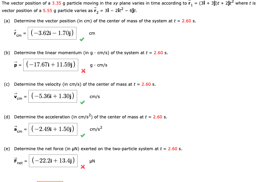 Solved The vector position of a 3.35 g particle moving in | Chegg.com