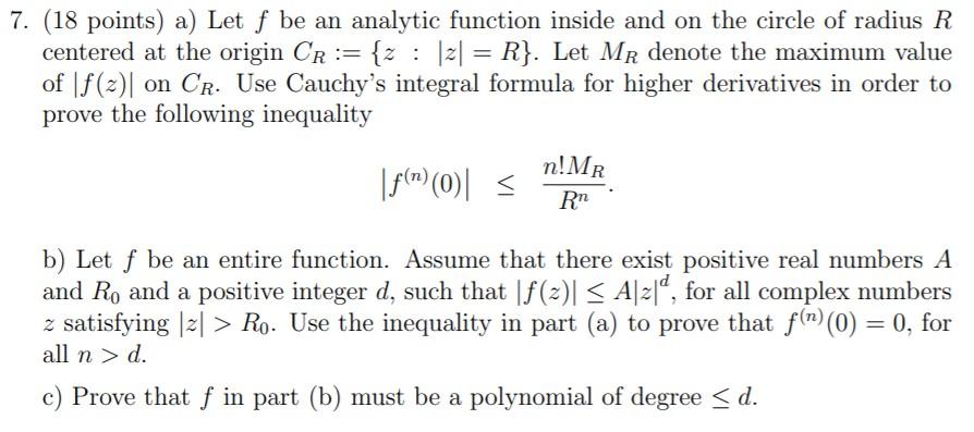 Solved 7. (18 points) a) Let f be an analytic function | Chegg.com