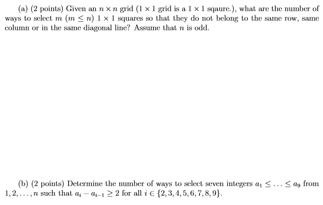 Solved (a) (2 points) Given an n x n grid (1 x 1 grid is a | Chegg.com