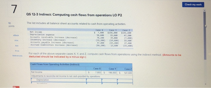 Solved Check my work QS 12-3 Indirect: Computing cash flows | Chegg.com
