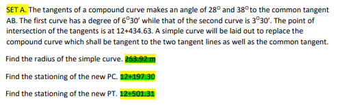 Solved SET A. The tangents of a compound curve makes an | Chegg.com